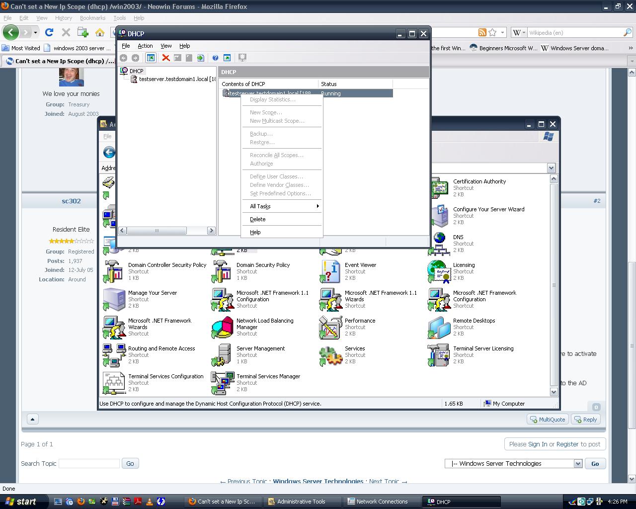 Can't set a New Ip Scope (dhcp) /win2003/ - Microsoft (Windows) - Neowin