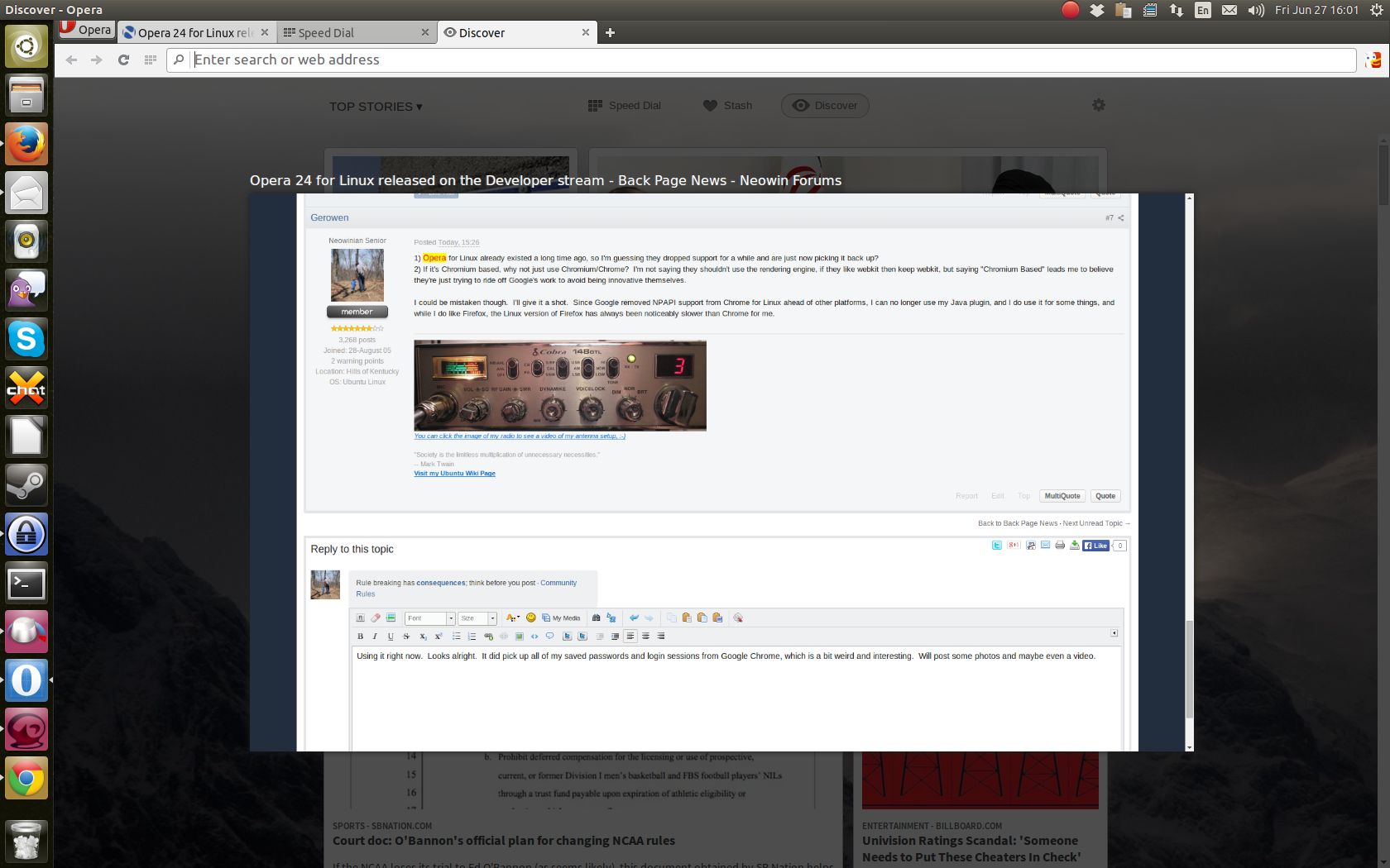 Opera 24 for Linux released on the Developer stream - Back Page News ...