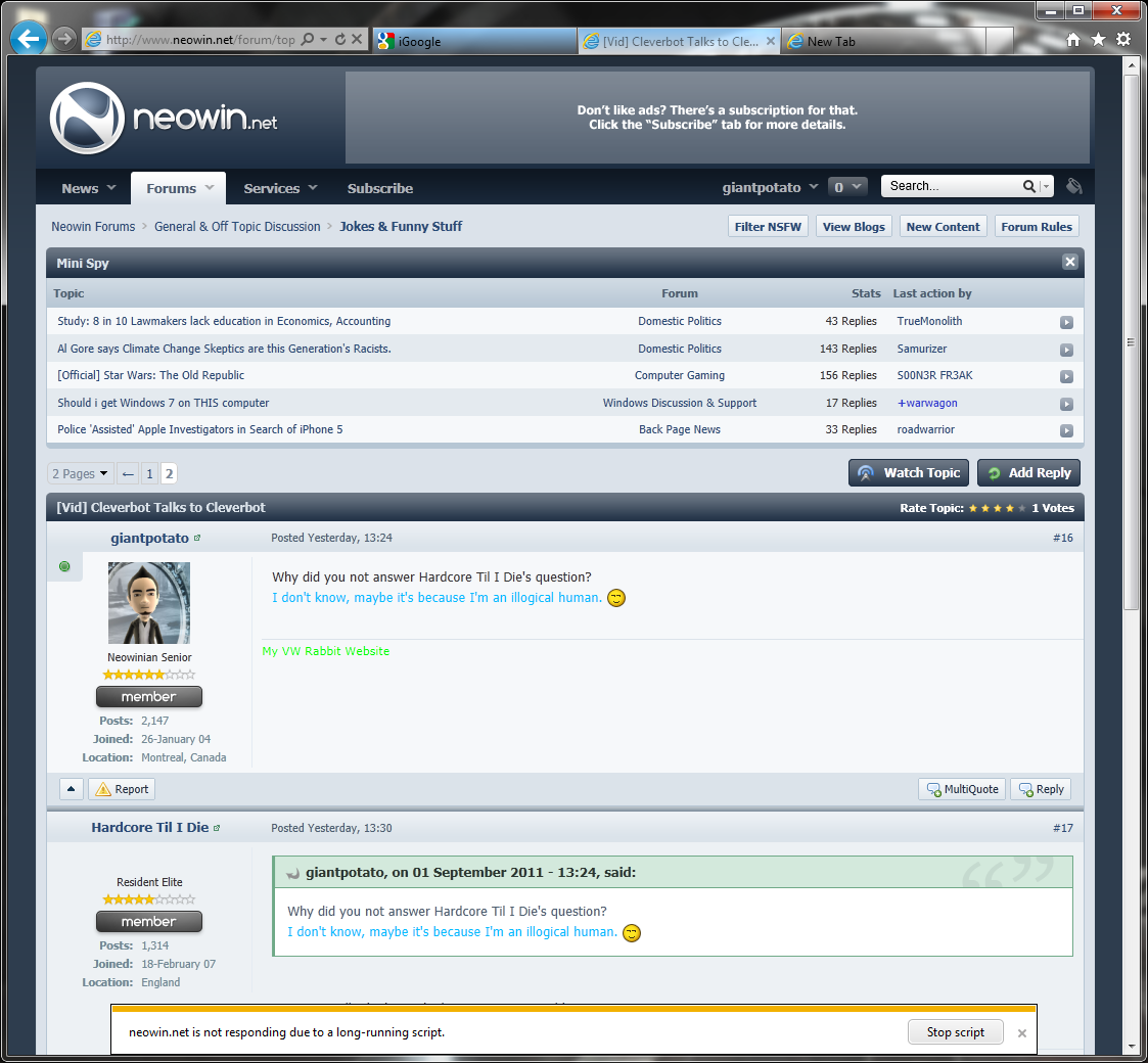 Long running script - Site & Forum Issues - Neowin