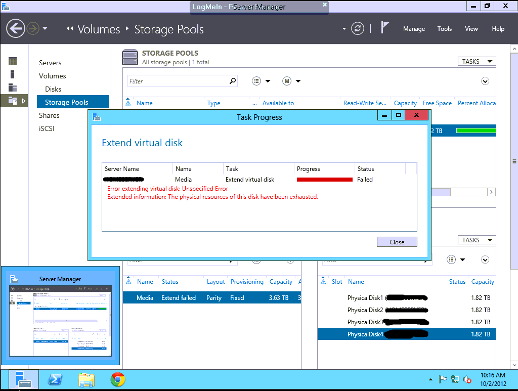 Cannot extend storage pool volume in Server 2012 - Microsoft (Windows ...