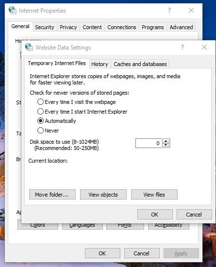 Issue on Windows 10 Pro Desktop--Temporary Internet Files - Microsoft ...