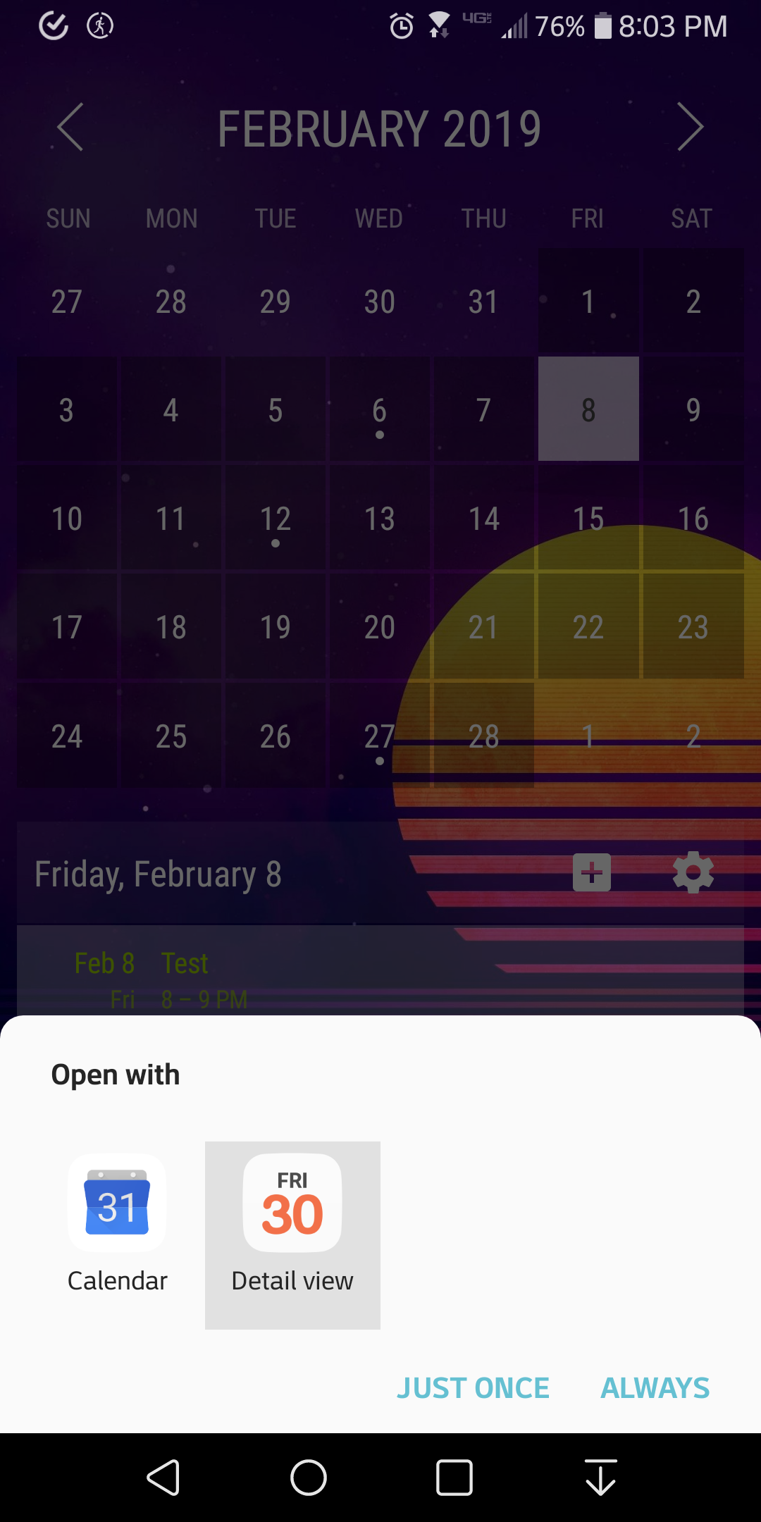 Calendar widgets always prompt to select a calendar app when tapping an ...