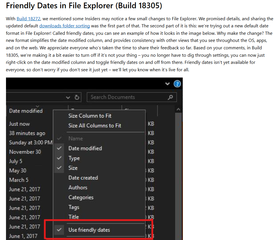 How to set time since column in Windows Explorer I.e. a few seconds ago ...