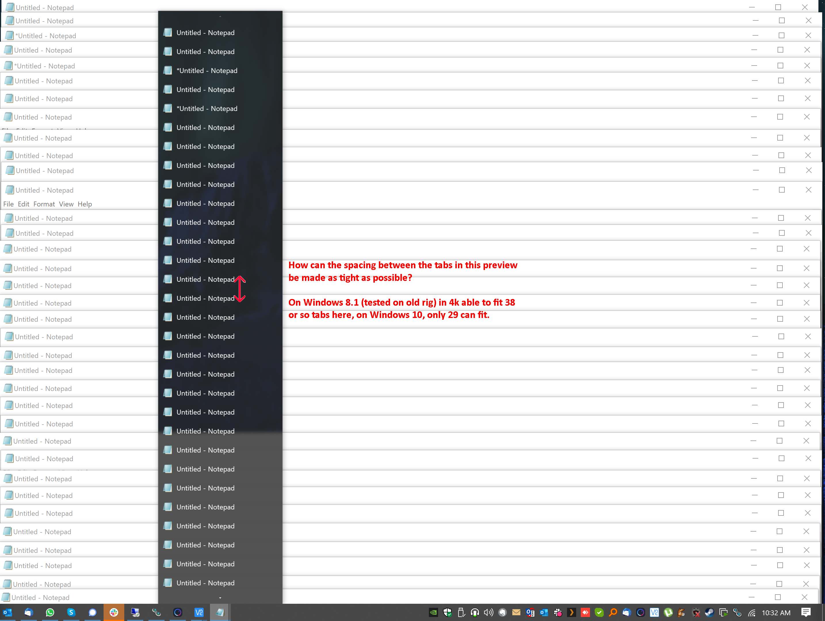 taskbar / taskband combined app tabbed preview too thick - Microsoft ...