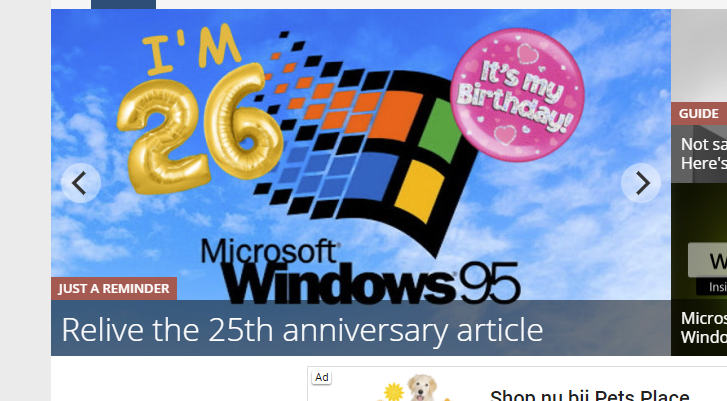 Windows 95 article, front page - Microsoft (Windows) - Neowin