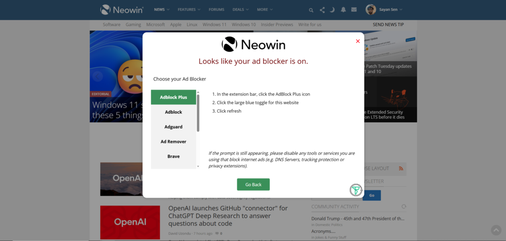 Pop-up asking me to disable my ad blocker - Site & Forum Issues - Neowin
