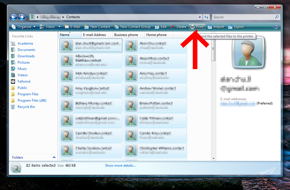 Printing a list of names/numbers in Windows Contacts - Software ...