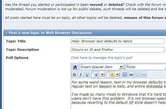 Help: Browser text defaults to italics - Web Browser Discussion ...