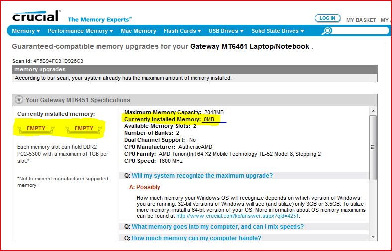 to add more memory but problem with crucial scan - Hardware Hangout ...