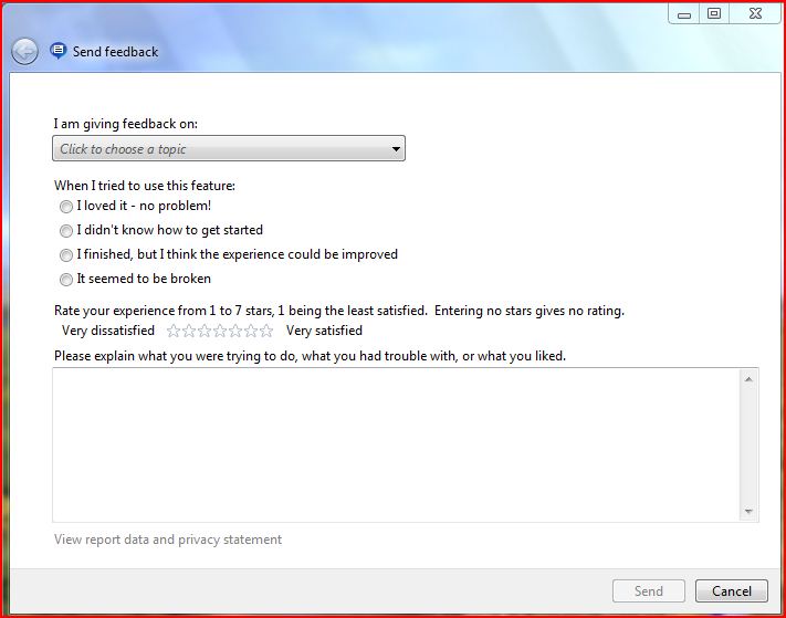 can someone please post a picture of the send feedback windows? - The ...