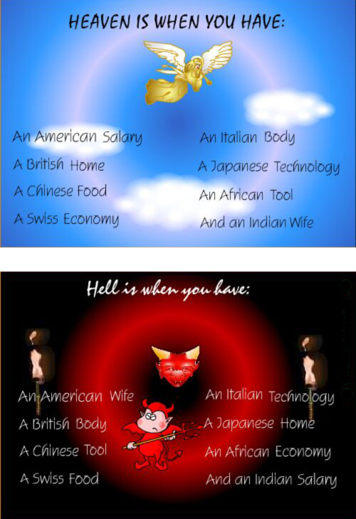 [pic]Difference between heaven & hell - Jokes & Funny Stuff - Neowin