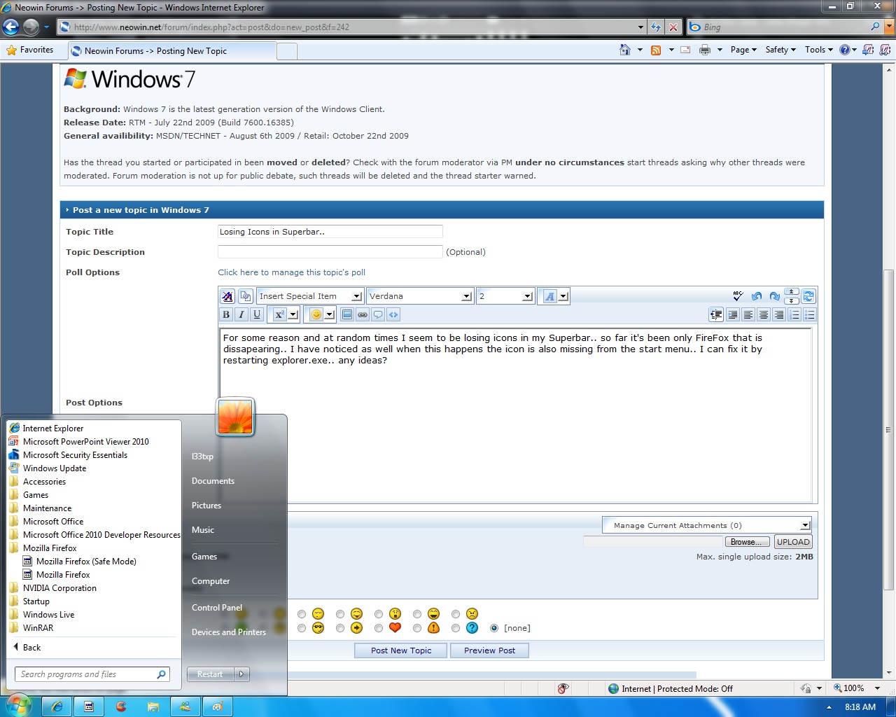 Losing Icons in Superbar.. - Microsoft (Windows) - Neowin
