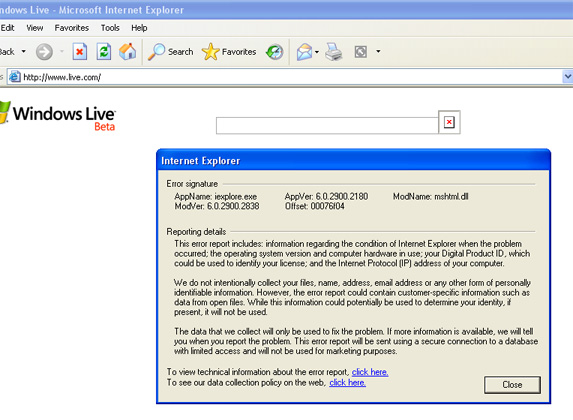 Windows Live (IE6 Error) - The Fast Ring (Insider Previews) - Neowin