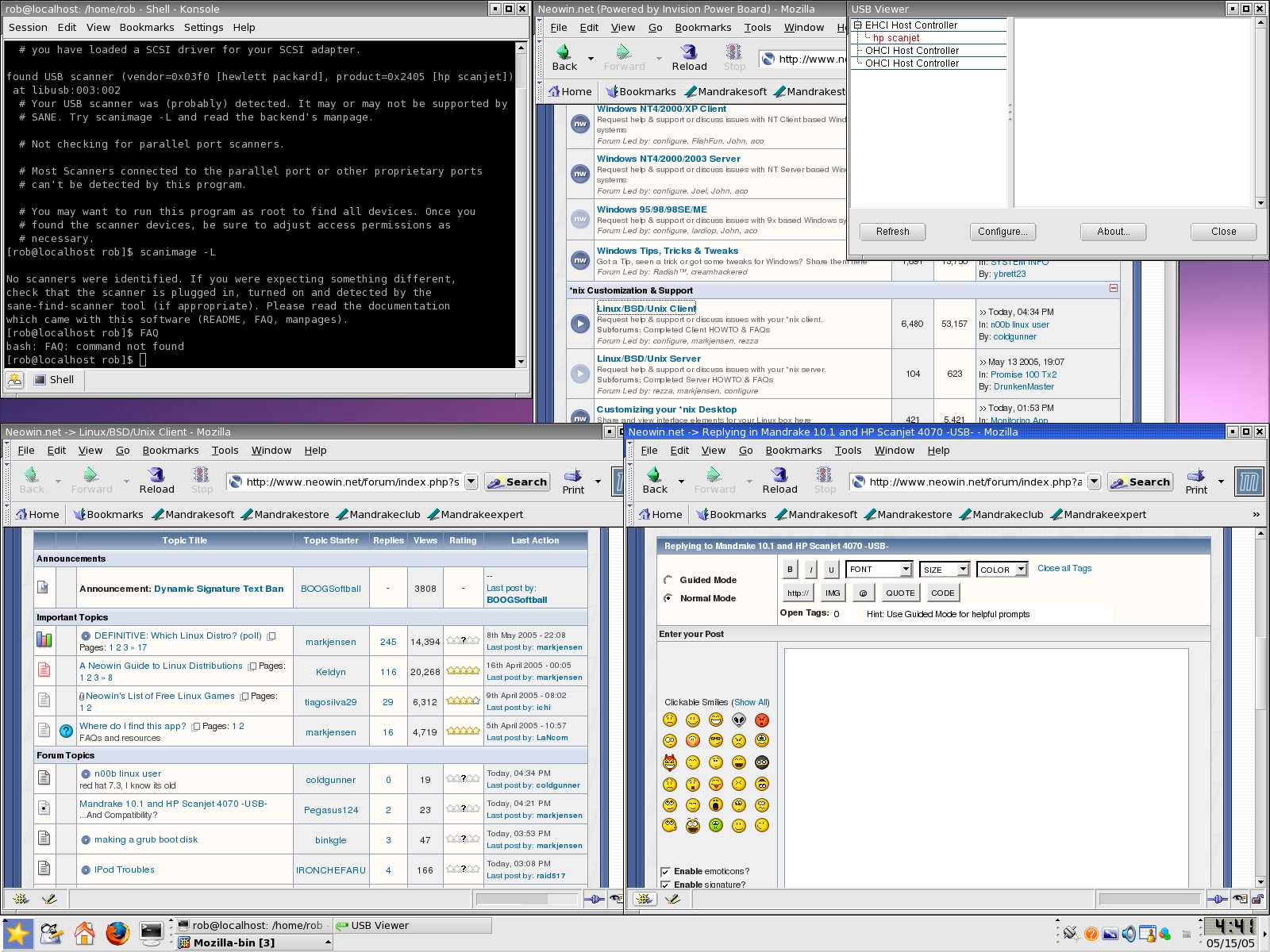 Mandrake 10.1 and HP Scanjet 4070 -USB- - Linux - Neowin