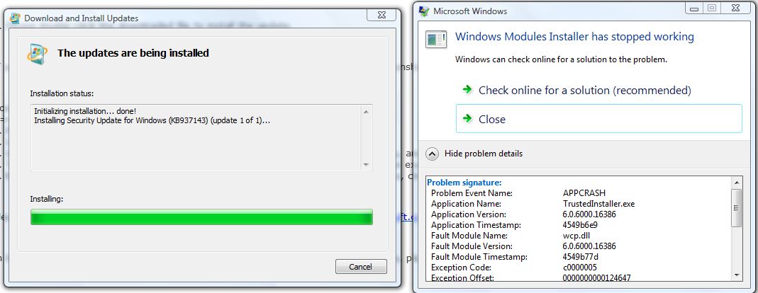 Windows Update Crash (Windows Module Installer) - Microsoft (Windows ...