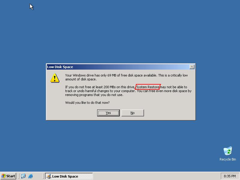 References to System Restore in Windows 2003 - Microsoft (Windows) - Neowin