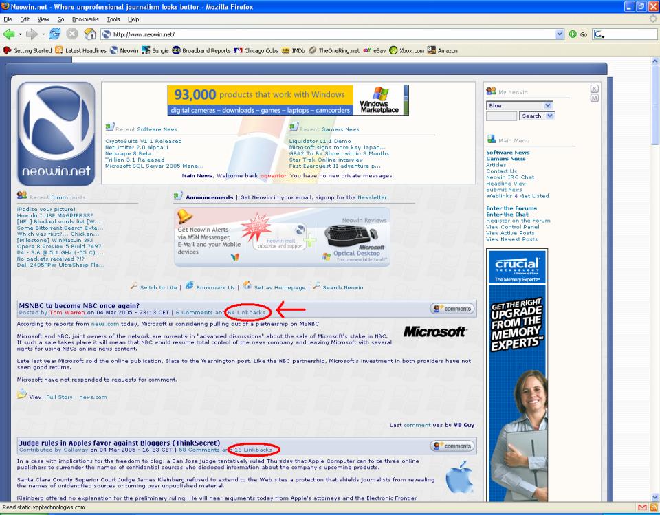 Linkback? - Site & Forum Issues - Neowin