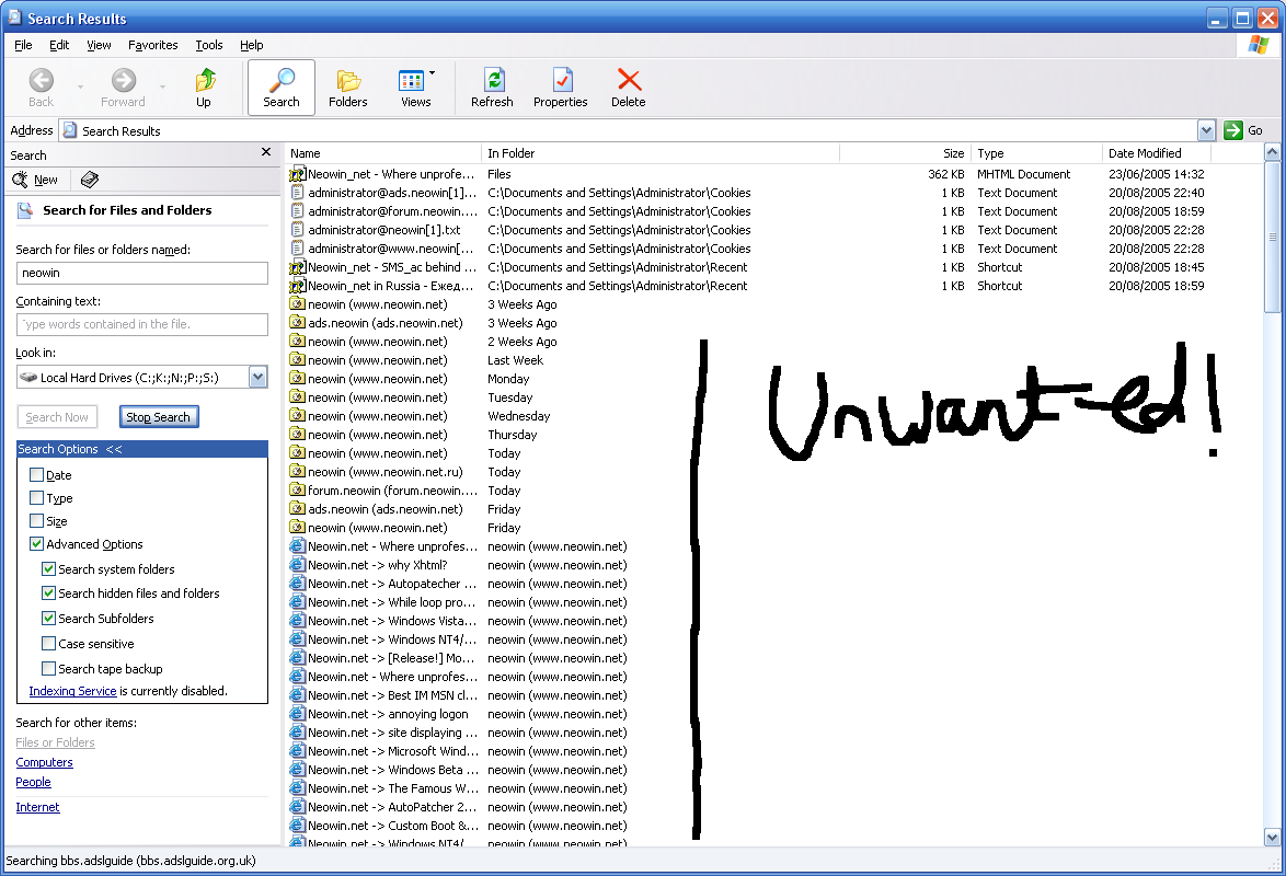 Stopping Windows XP from searching in IE history - Microsoft (Windows ...