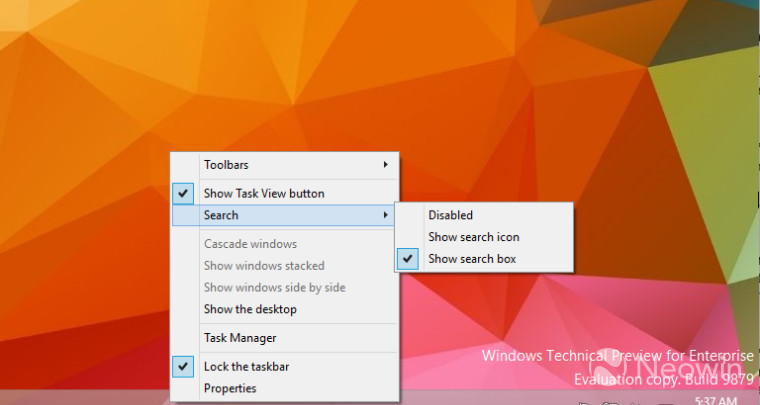 Windows 10: How to enable the hidden taskbar search box in build 9879 ...