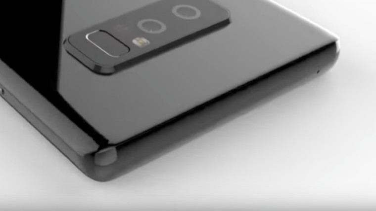 A Galaxy Note8 render appears, showing the handset's dual lens camera ...
