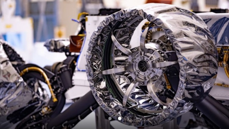 NASA's Perseverance Mars Rover receives flight wheels and parachute ...