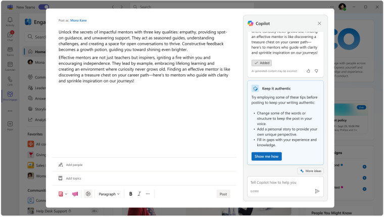 Microsoft Viva Engage has made its new Copilot feature generally ...