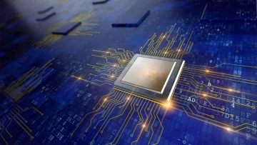 a processor inside its socket with the traces being illuminated
