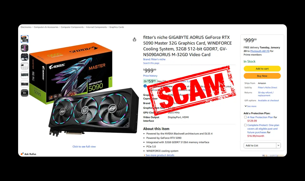 $999 RTX 5090 scam leaves Amazon buyers with fanny packs, and the ...